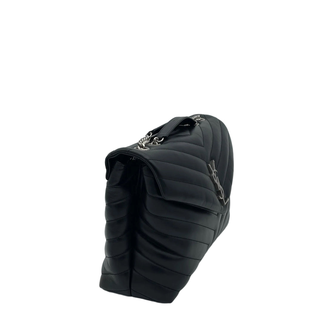 YSL Tasche Loulou MM Leder Chevron Schwarz Hardware Silber – ewa lagan