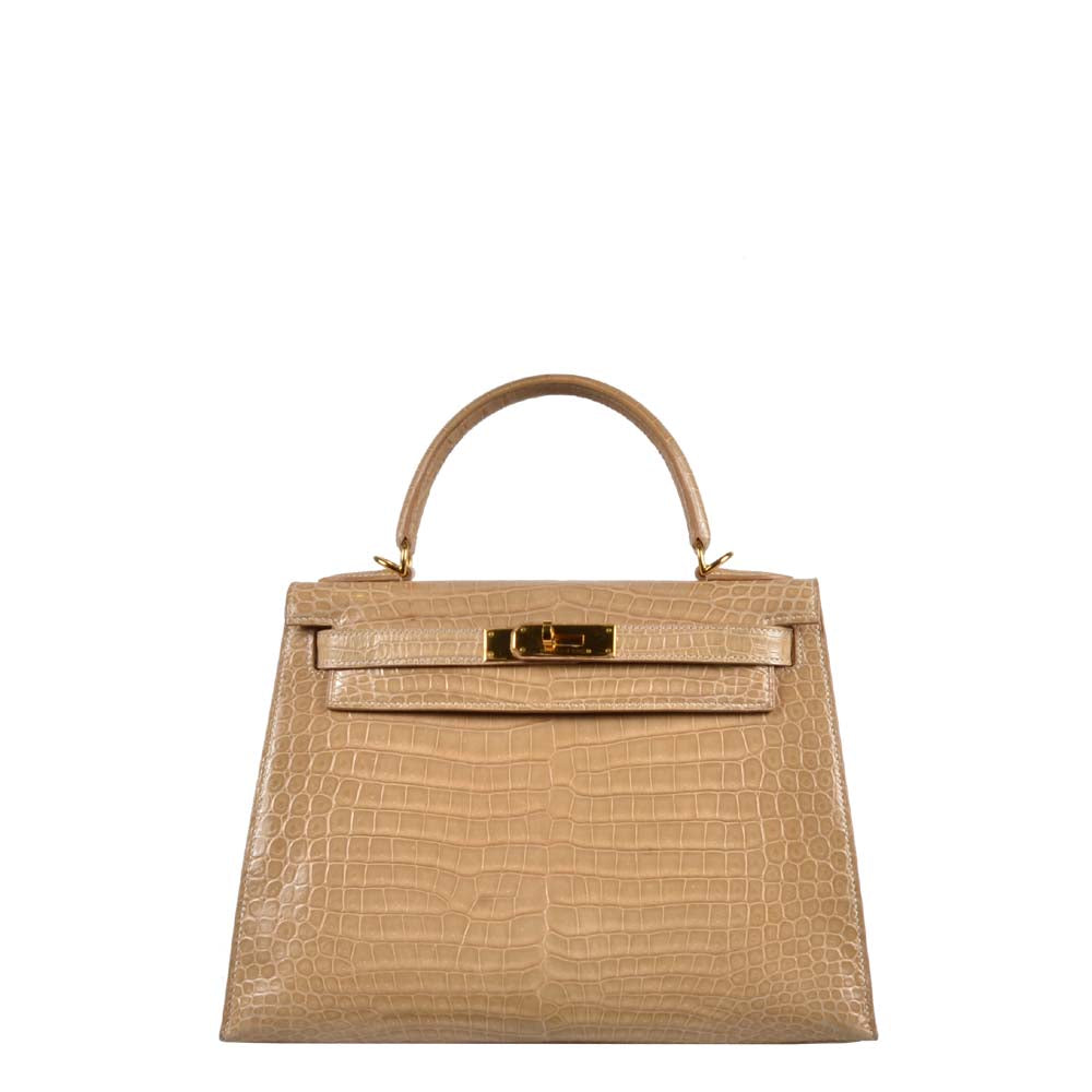 Hermes Kelly 28 Sellier Niloticus Leder Natural Sable Hardware Gold ...