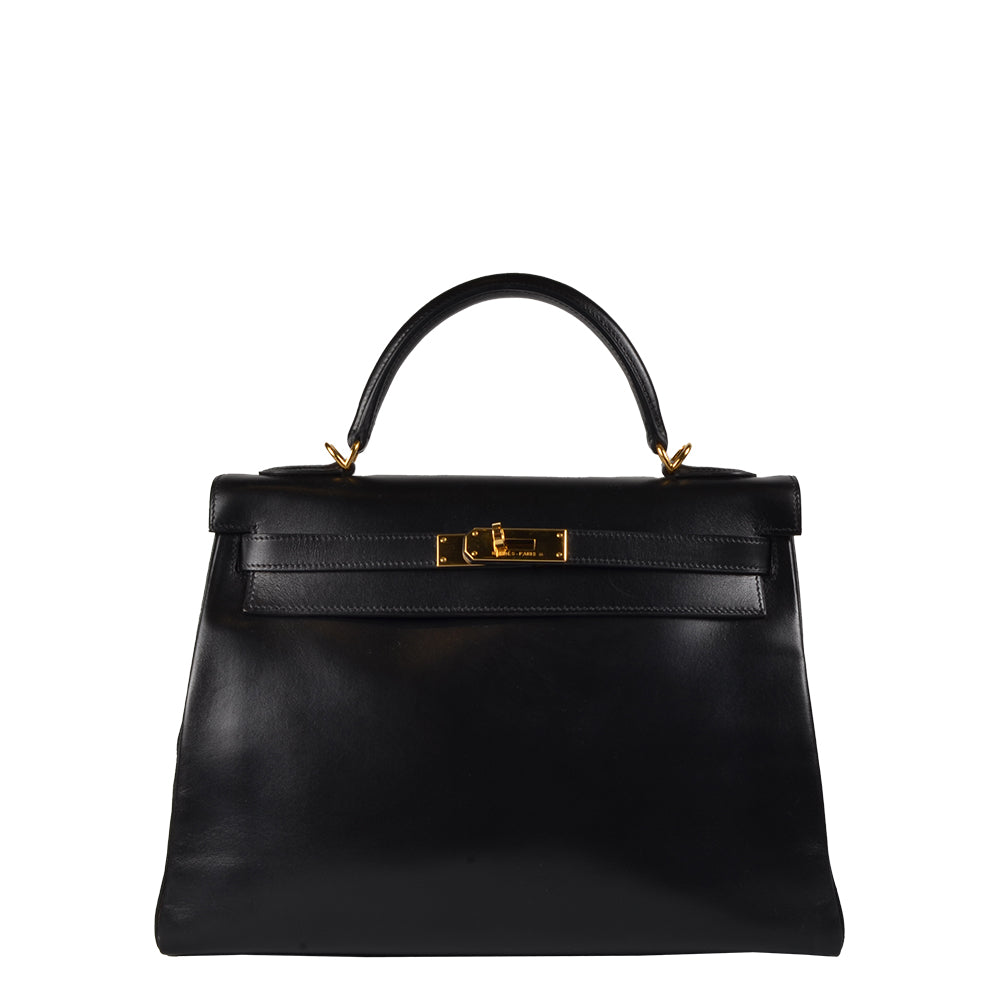 Hermes Kelly 32 Box Leder Schwarz Hardware Gold – ewa lagan
