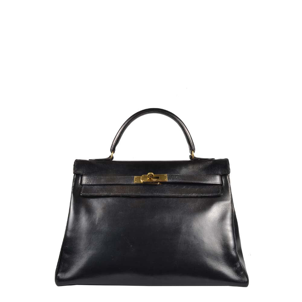Hermes Kelly 32 Vintage Box Leder Schwarz Hardware Gold – ewa lagan
