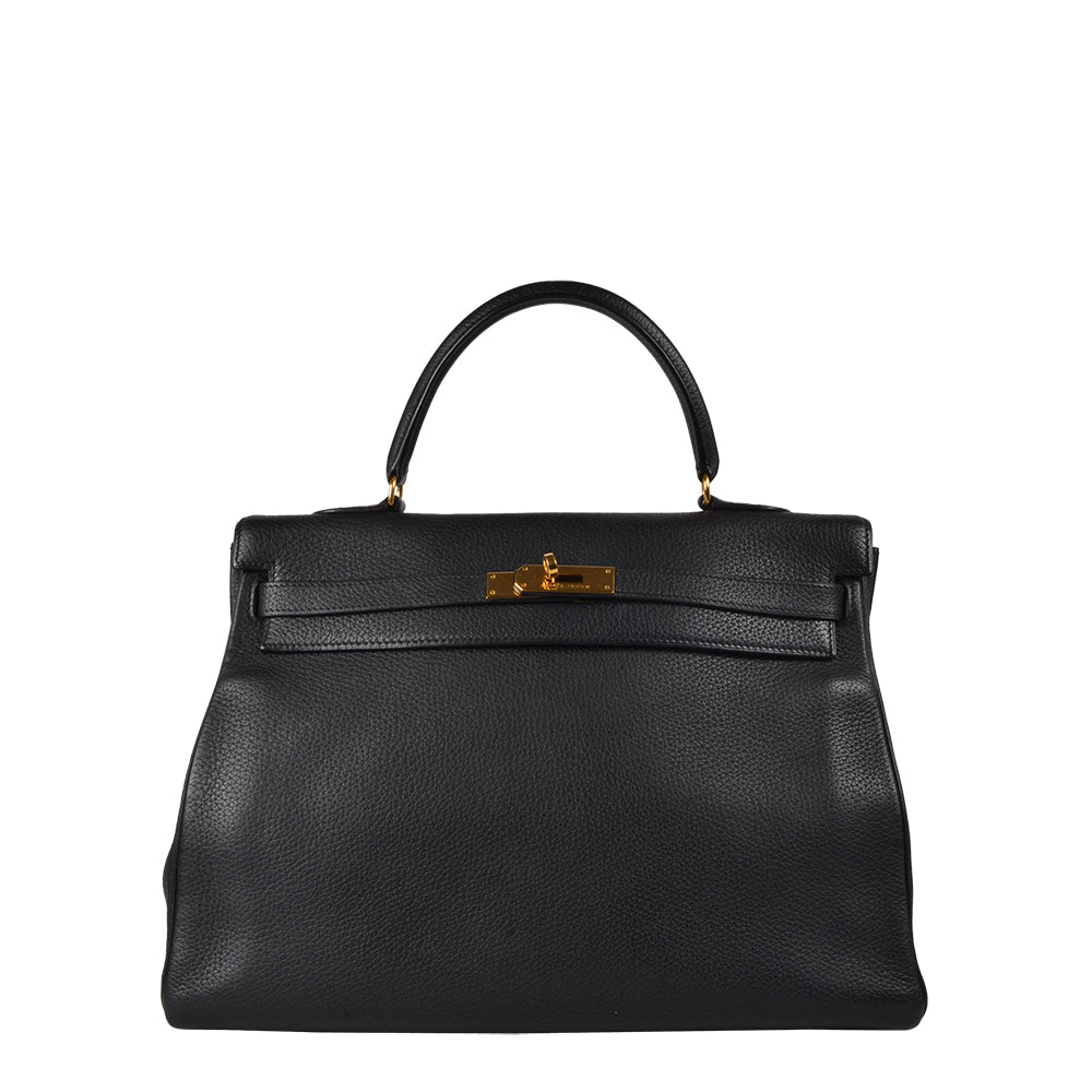 Hermes Kelly 35 Vintage Retourne Clemence Leder Schwarz Hardware Gold ...