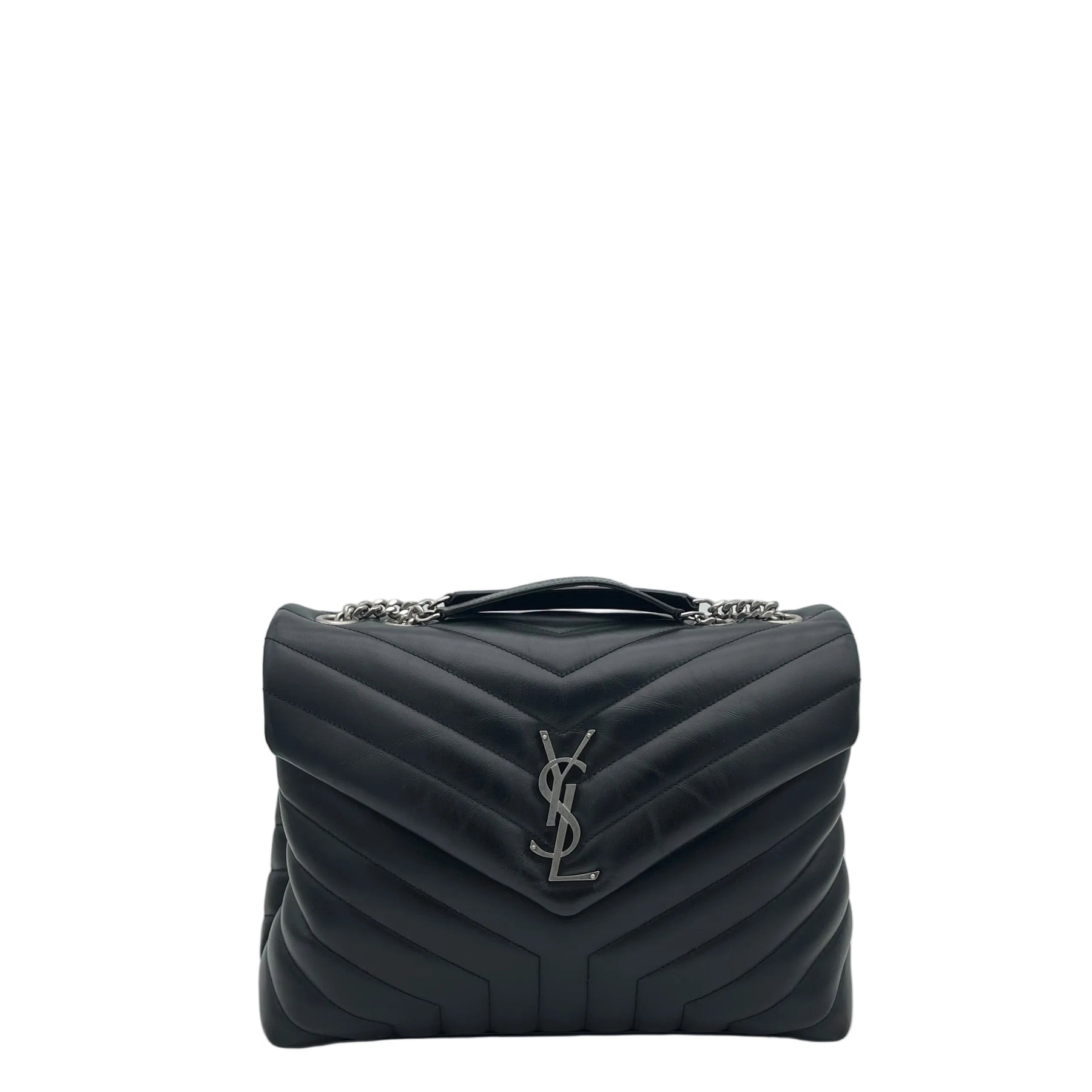 YSL Tasche Loulou MM Leder Chevron Schwarz Hardware Silber – ewa lagan